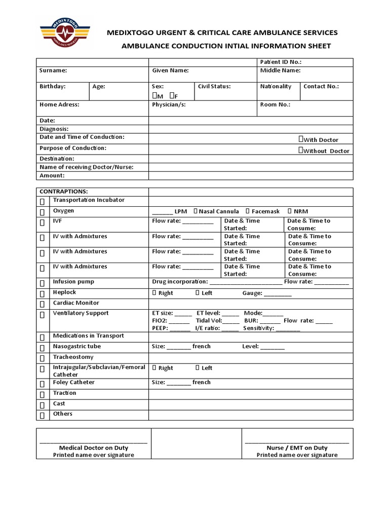 Annex A. Ambulance Conduction Intial Information Sheet | PDF