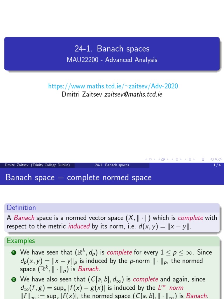 24 1 Banach Spaces | PDF | Banach Space | Limit (Mathematics)