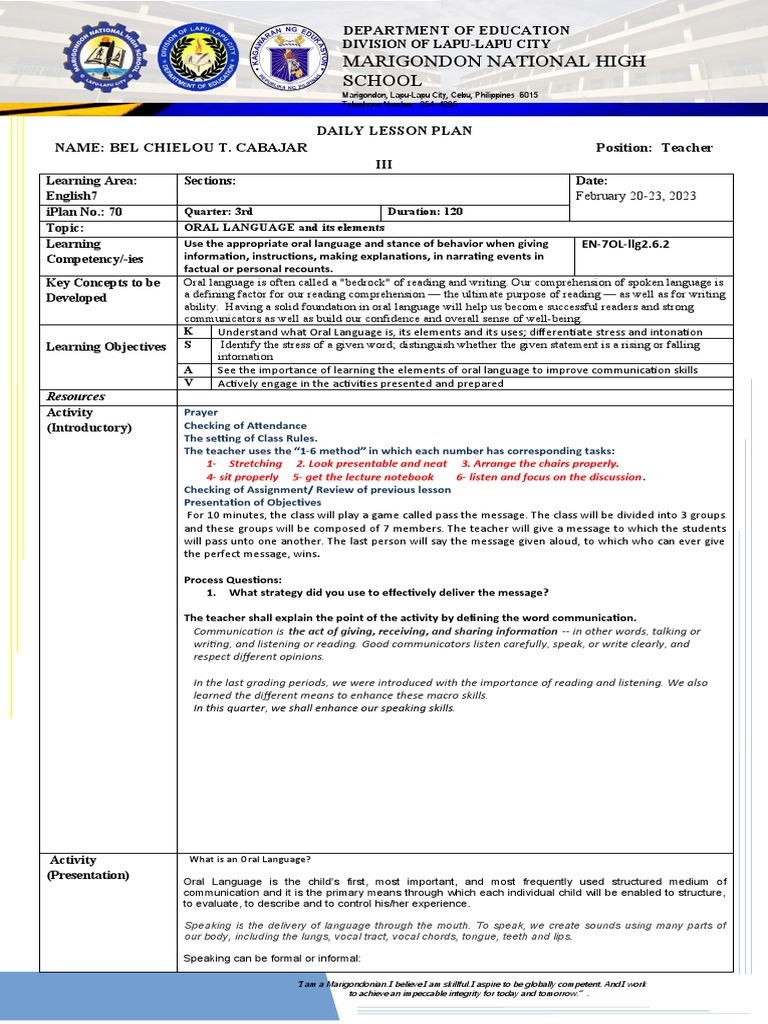 Lesson Plan February 20-25-2023 | PDF