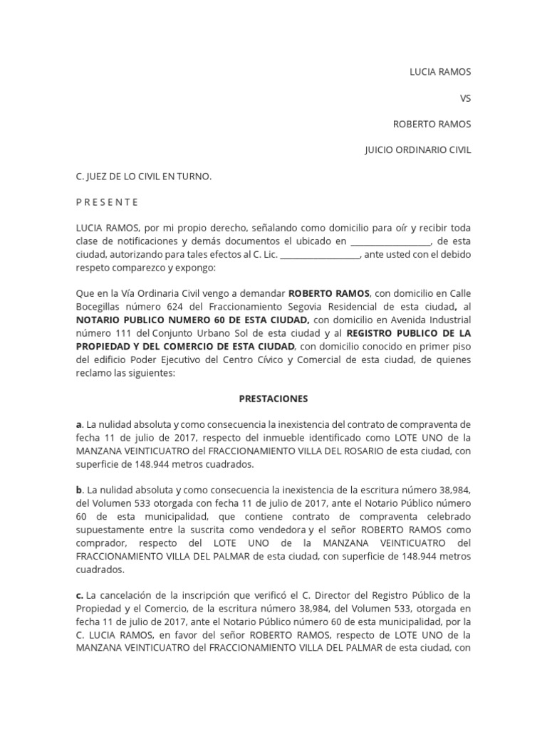 Formulario Demanda de Inexistencia | PDF | Demanda judicial | Derecho ...