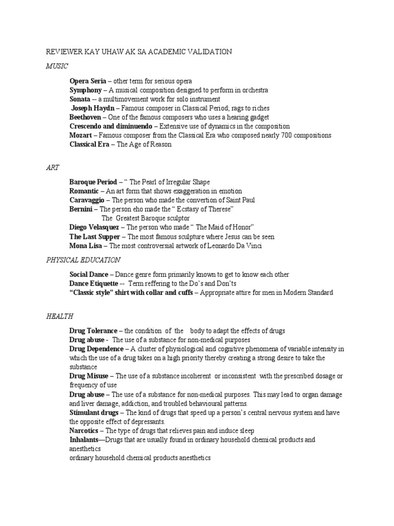 Reviewer-In-Mapeh 9, Q2 | PDF