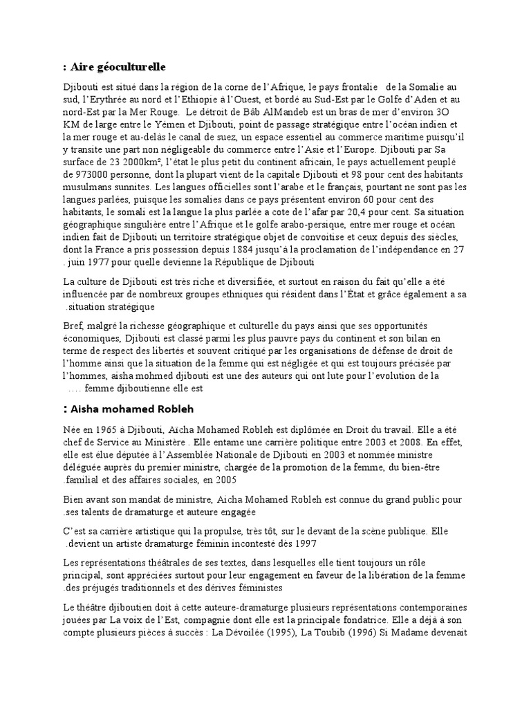Aïcha Mohamed Robleh : Voix des femmes à Djibouti | PDF | Mer rouge ...