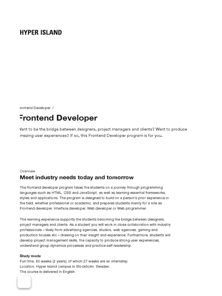 Hyper Island - Frontend - Developer - Syllabus | PDF | World Wide Web ...