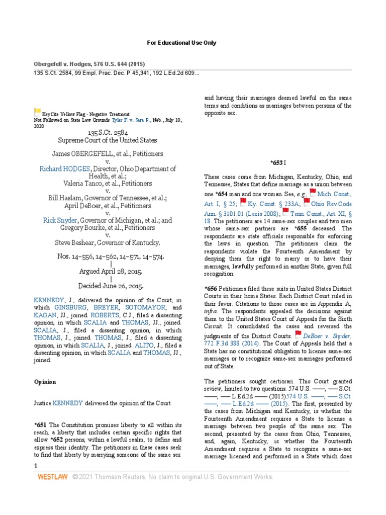 Obergefell v. Hodges Editado | PDF | Antonin Scalia | Obergefell V. Hodges