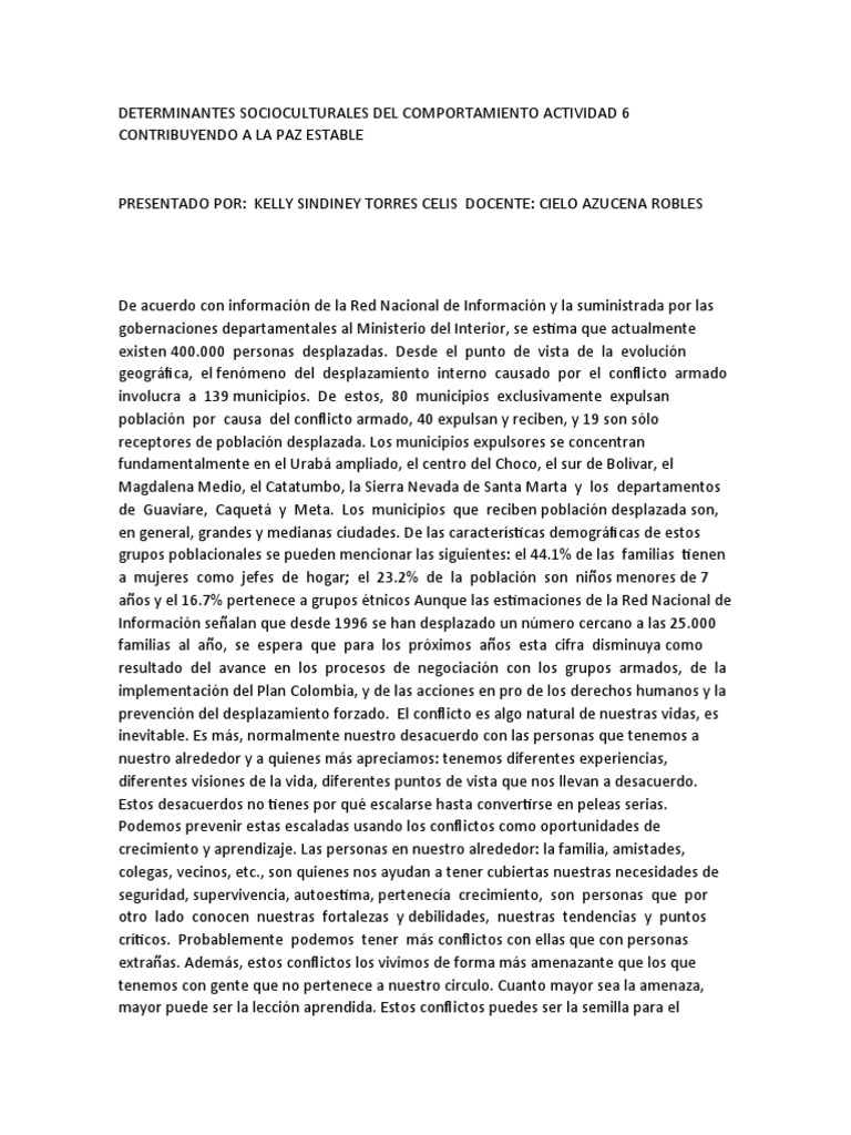 Determinantes Socioculturales y Paz | PDF | Aprendizaje | Comportamiento