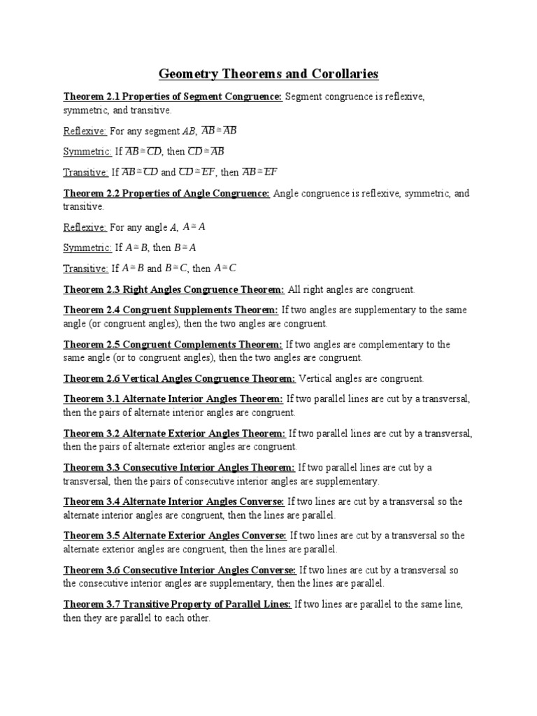 Geometry Theorem and Corollaries | PDF | Triangle | Rectangle
