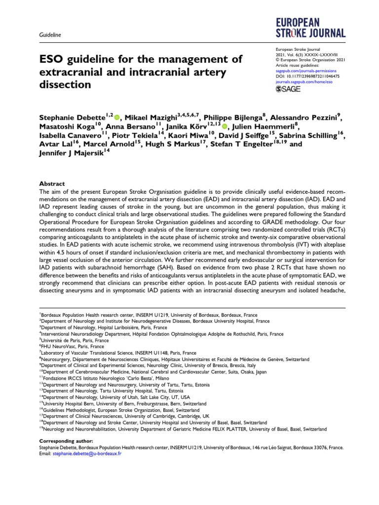 Arterial Dissection - ESO Guideline | PDF