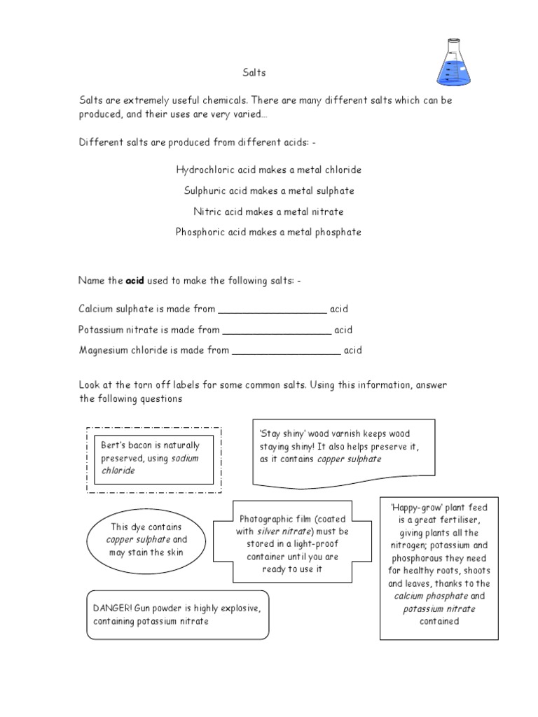 Salts Worksheet | PDF