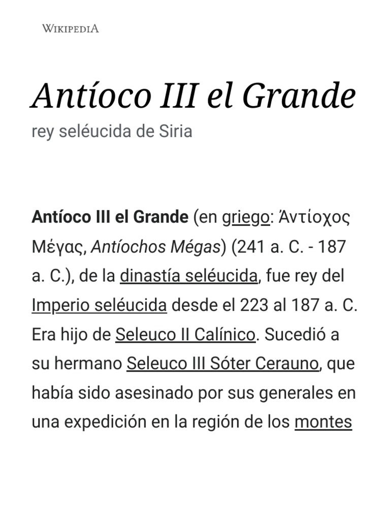 Antíoco III El Grande - Wikipedia, La Enciclopedia Libre | PDF ...