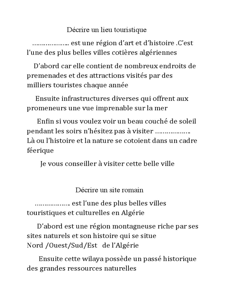 Décrire Un Lieu Touristique | PDF