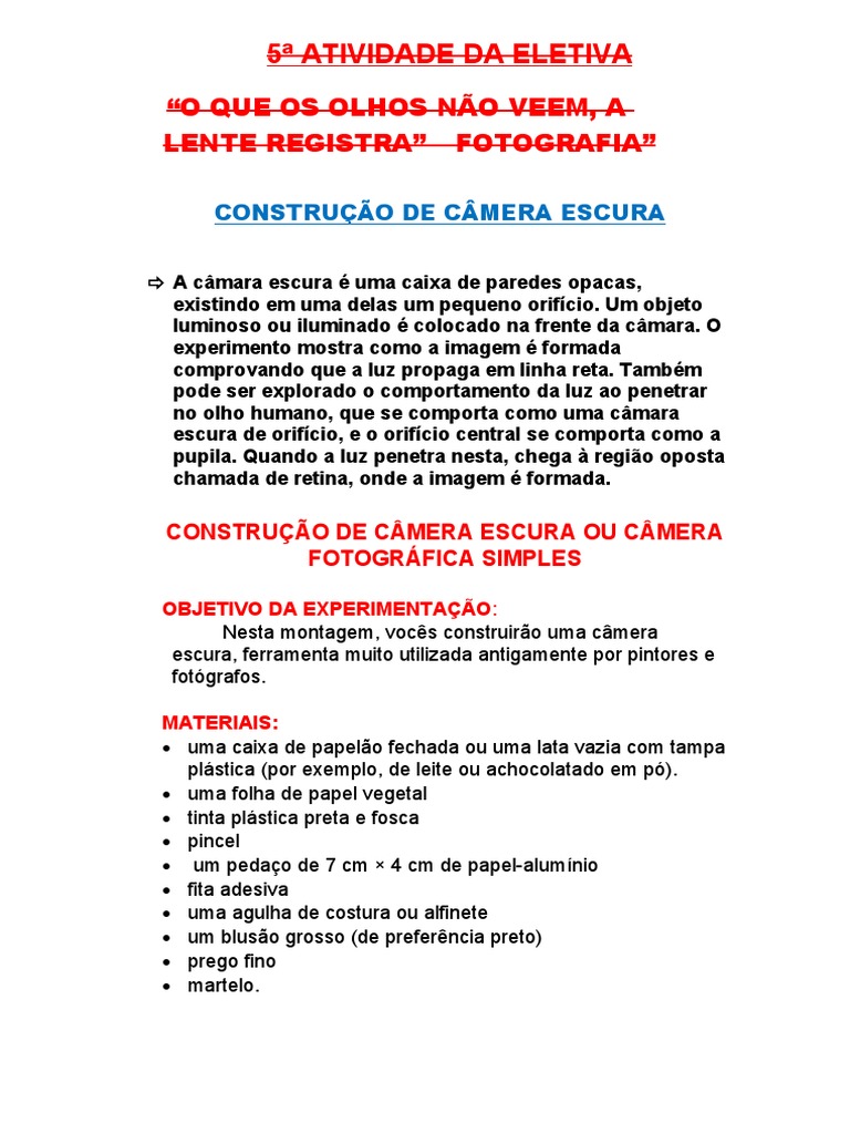 5 Atividade Da Eletiva - Atividade Dos Alunos | PDF