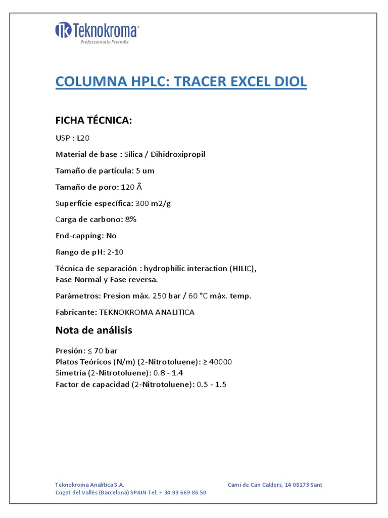 Excel DIOL Información Técnica - HILIC Column | PDF