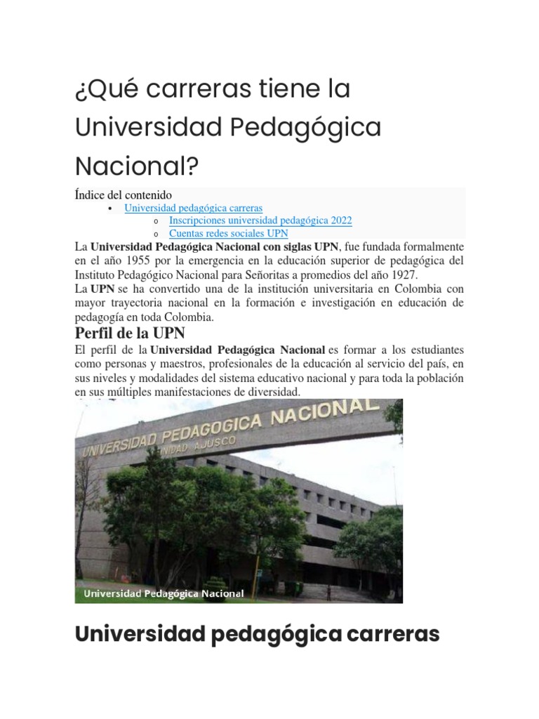 Carreras en la Universidad Pedagógica UPN | PDF | Enseñando | Pedagogía