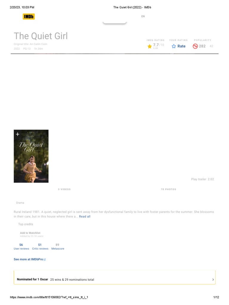 The Quiet Girl (2022) - IMDb | PDF