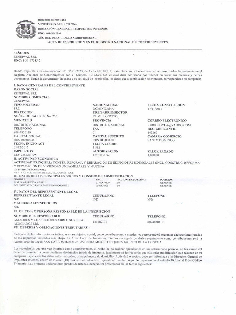 2-Acta de Inscripcion en El RNC | PDF 2-Acta de Inscripcion en El RNC | PDF
