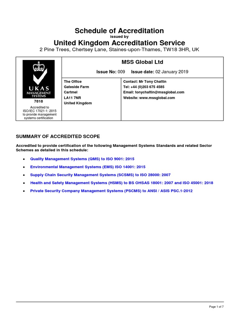 UK Accreditation Service Accredits MSS Global for ISO Certification ...