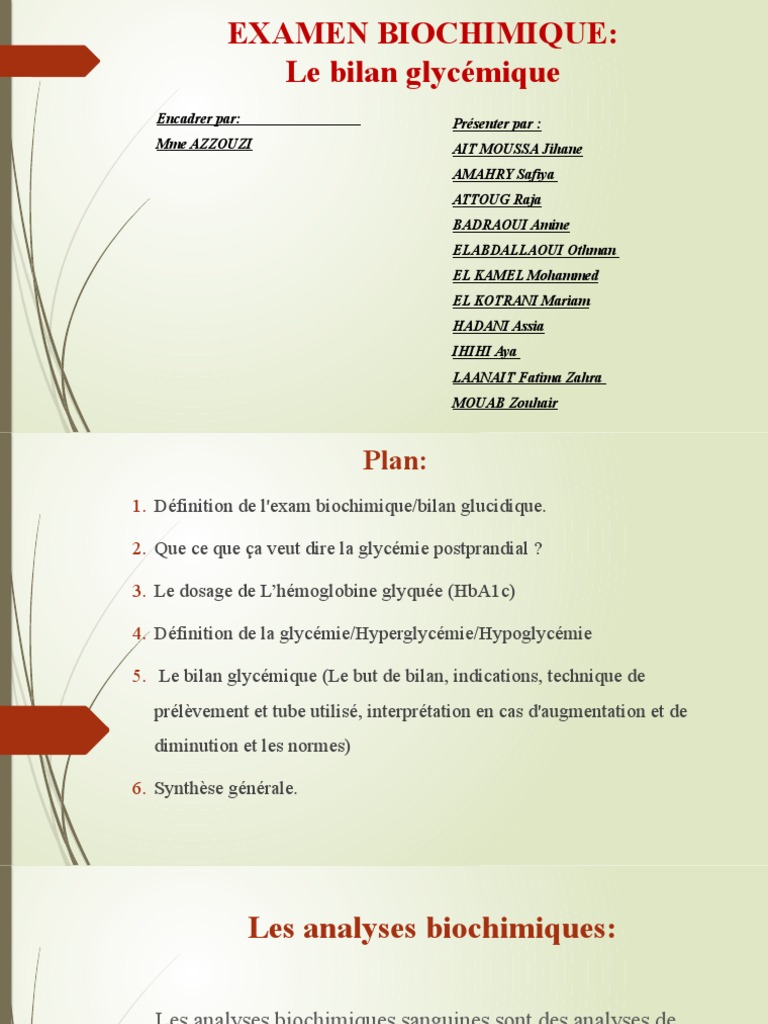 Examen Biochimique-2 | PDF | Hémoglobine glyquée | Hypoglycémie