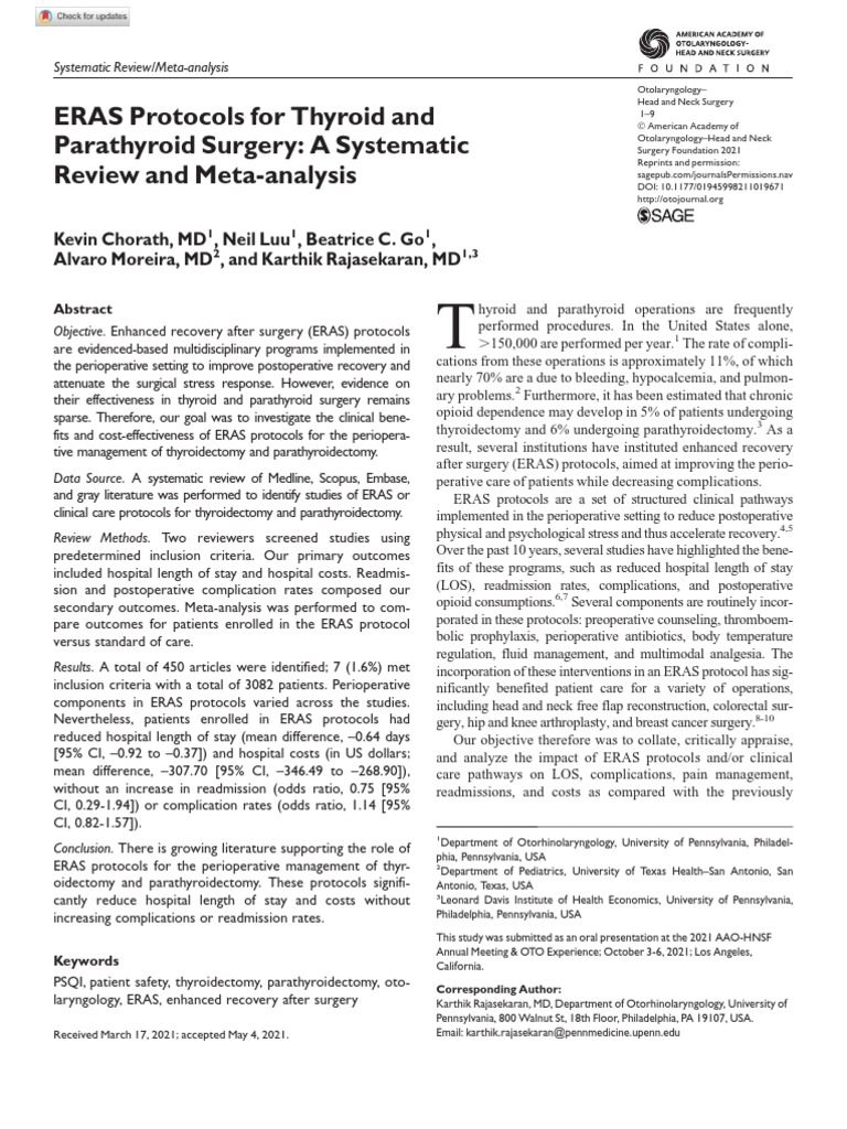 ERAS Protocols For Thyroid and | PDF | Surgery | Systematic Review