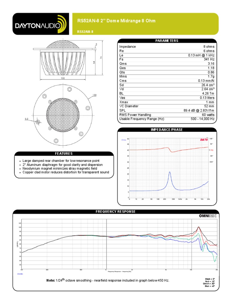 285 020 Dayton Audio Rs52an 8 Spec Sheet | PDF | Computer Engineering | Electromagnetism