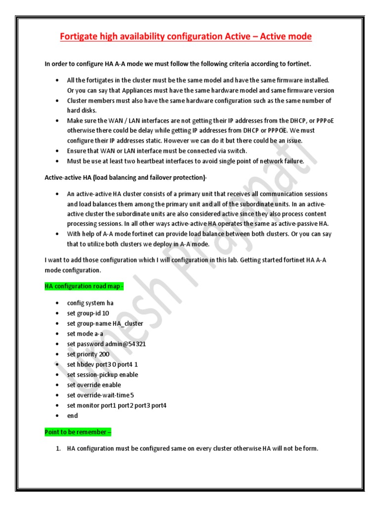 Fortigate High Availibility A-A Mode Configuration | PDF | Computer Cluster | Load Balancing ...