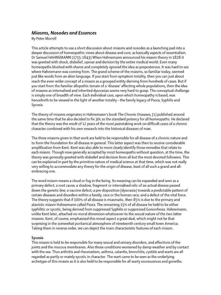 Miasms and Nosodes in Homeopathy | PDF | Homeopathy | Vitalism