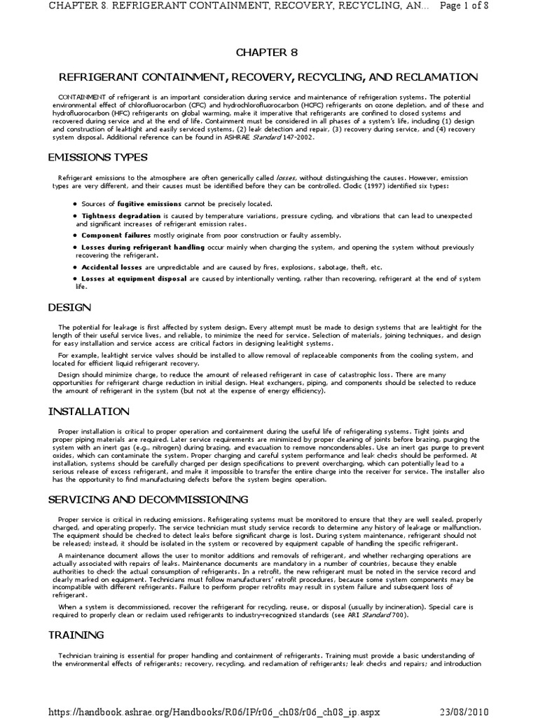 Chapter 8 Refrigerant Containment Recovery, Recycling, and Reclamation ...