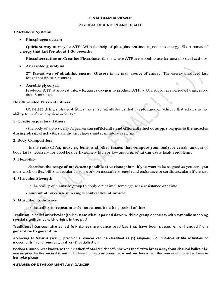 Pe Final Exam Reviewer | PDF | Cheerleading | Dances
