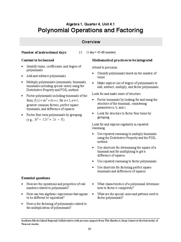 Polynomial Operations and Factoring | PDF | Quadratic Equation ...