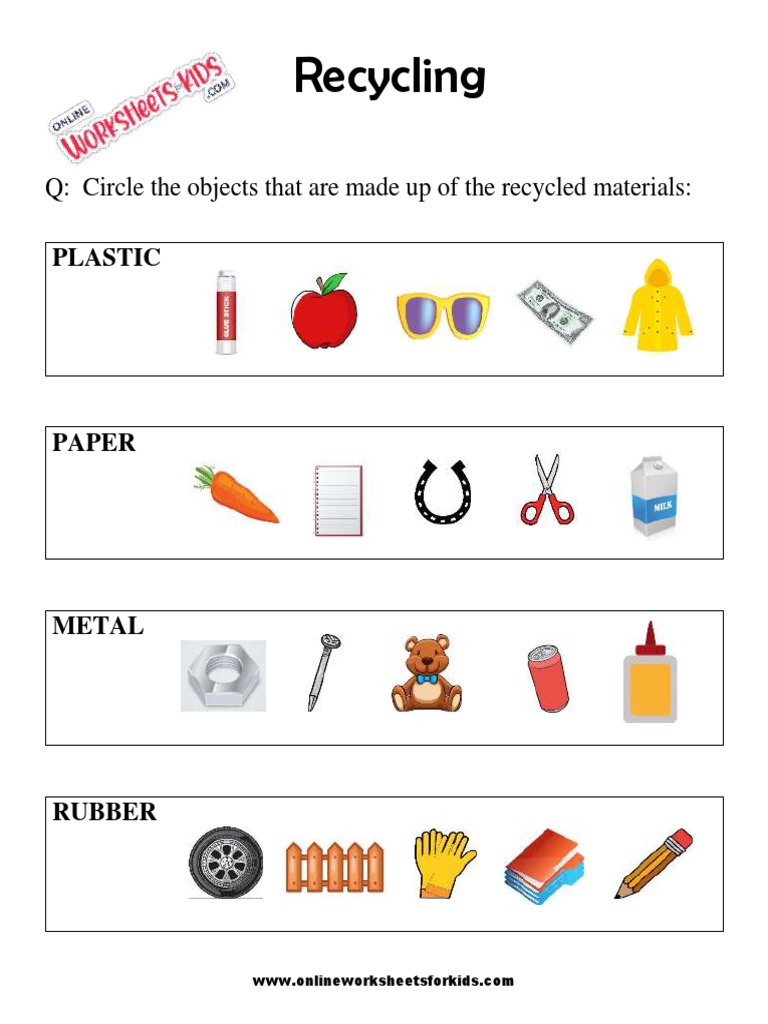 Reduce Reuse Recycle Worksheets For 1st Grade 6 | PDF