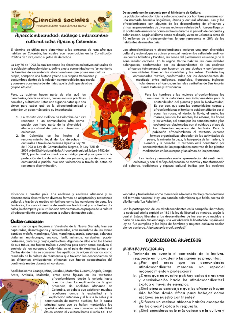 Actividades sobre Afrocolombianidad Infantil | PDF | Esclavitud | Colombia