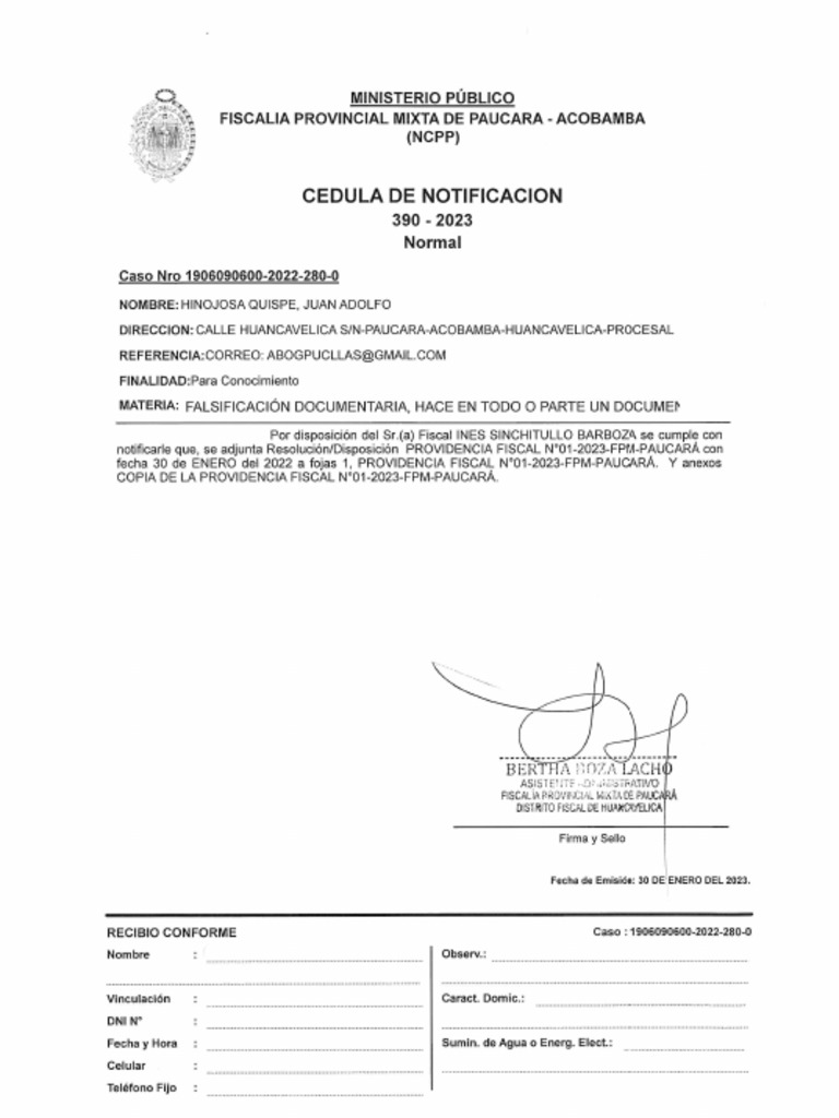 Cédula de Notificación #390-2023 | PDF