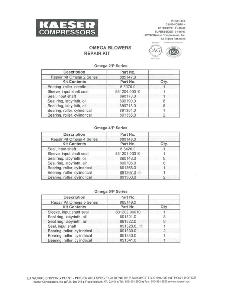 Omega Blowers REPAIR KITs | PDF