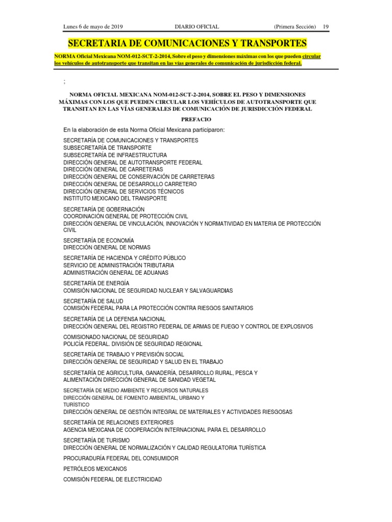 Nom-012-Sct-2-2019 Peso y Dimensiones1 | PDF | Camión | Eje