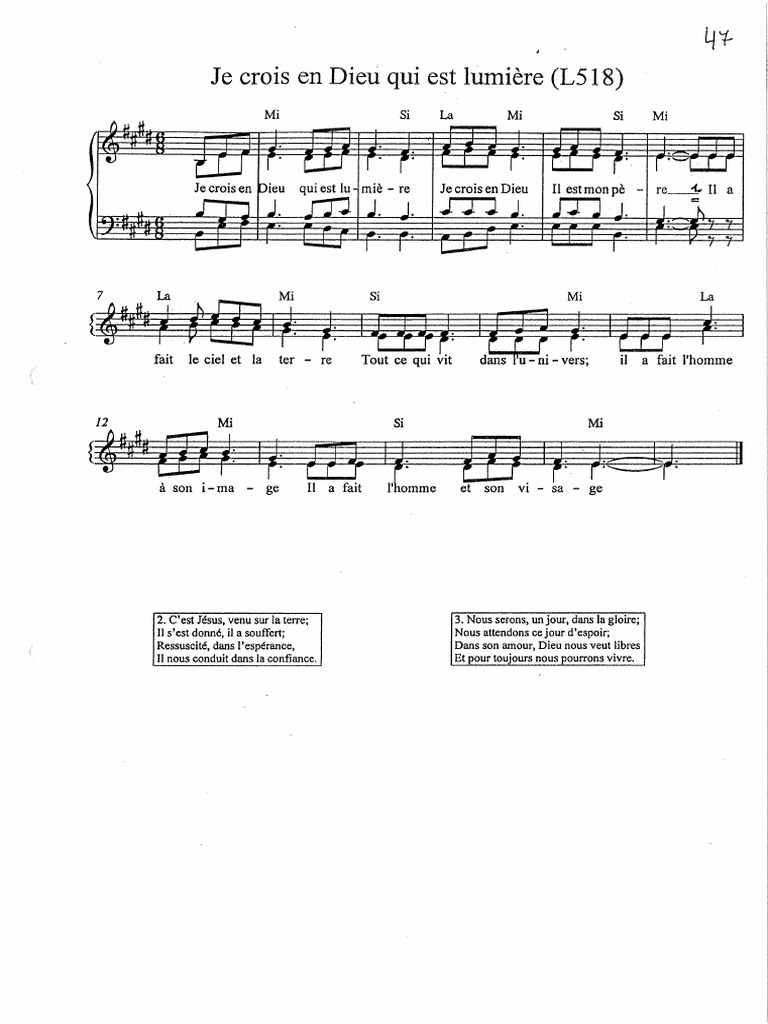 Je Crois en Dieu Qui Est Lumière L158 | PDF