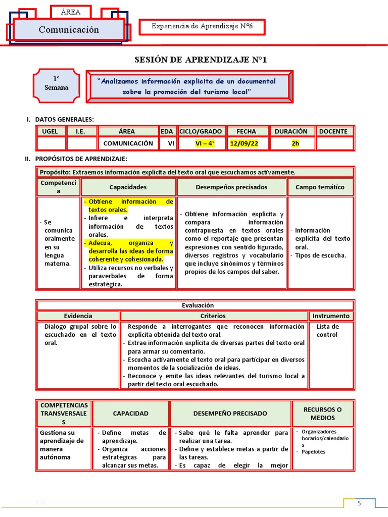 4° Sesión de Aprendizaje 1-Sem.1-Exp.6-Com | PDF | Aprendizaje | Maestros