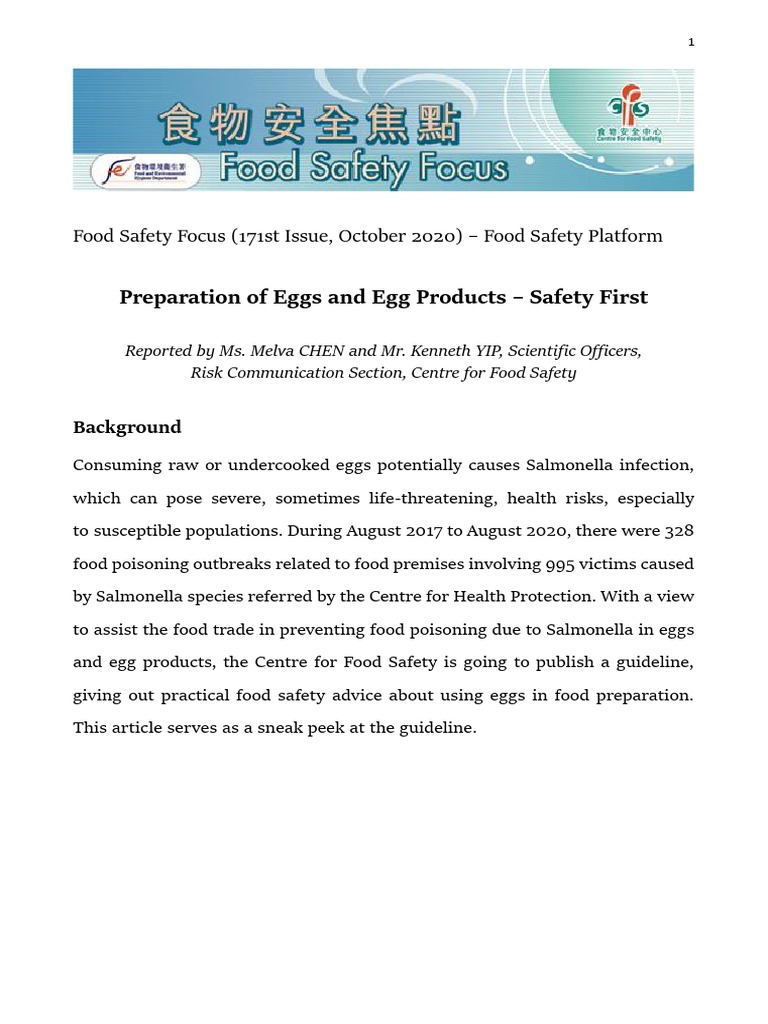 Reading_F2_Preparation of Eggs and Egg Products –_Safety First | PDF ...