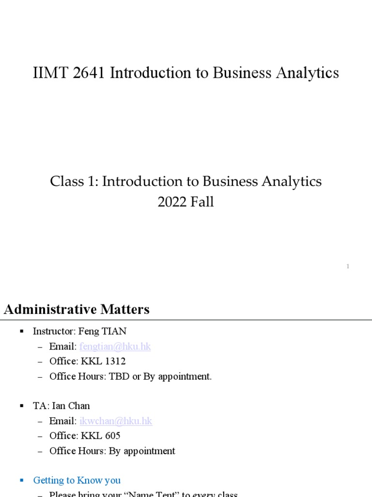 Class 1 - Intro To Business Analytics - Beforeclass | PDF