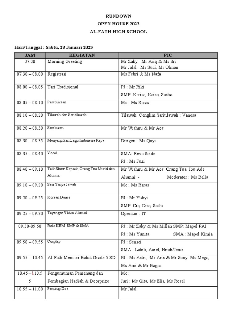 Rundown Open House SMP Sma | PDF