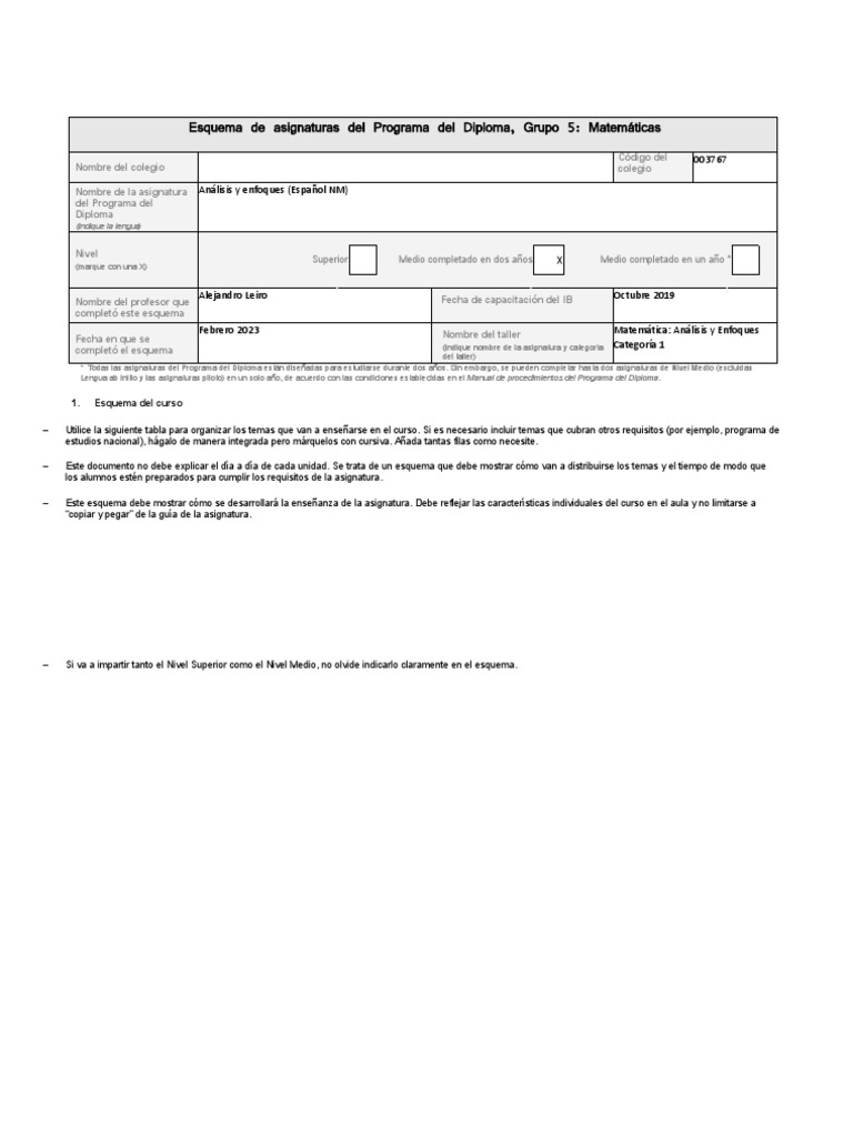 Esquema de Curso - Grupo 5 (Analisis y Enfoques) | PDF