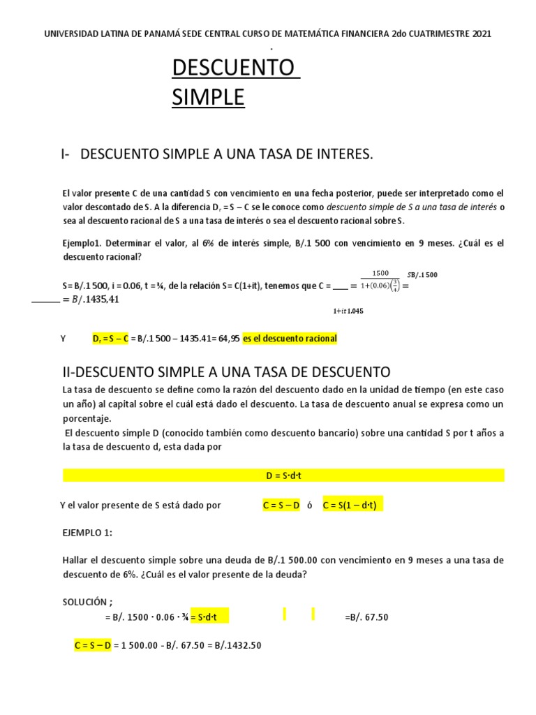 Descuento Simple Mas Problemas | PDF