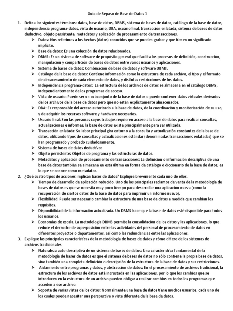 Cuestionario Base de Datos | PDF