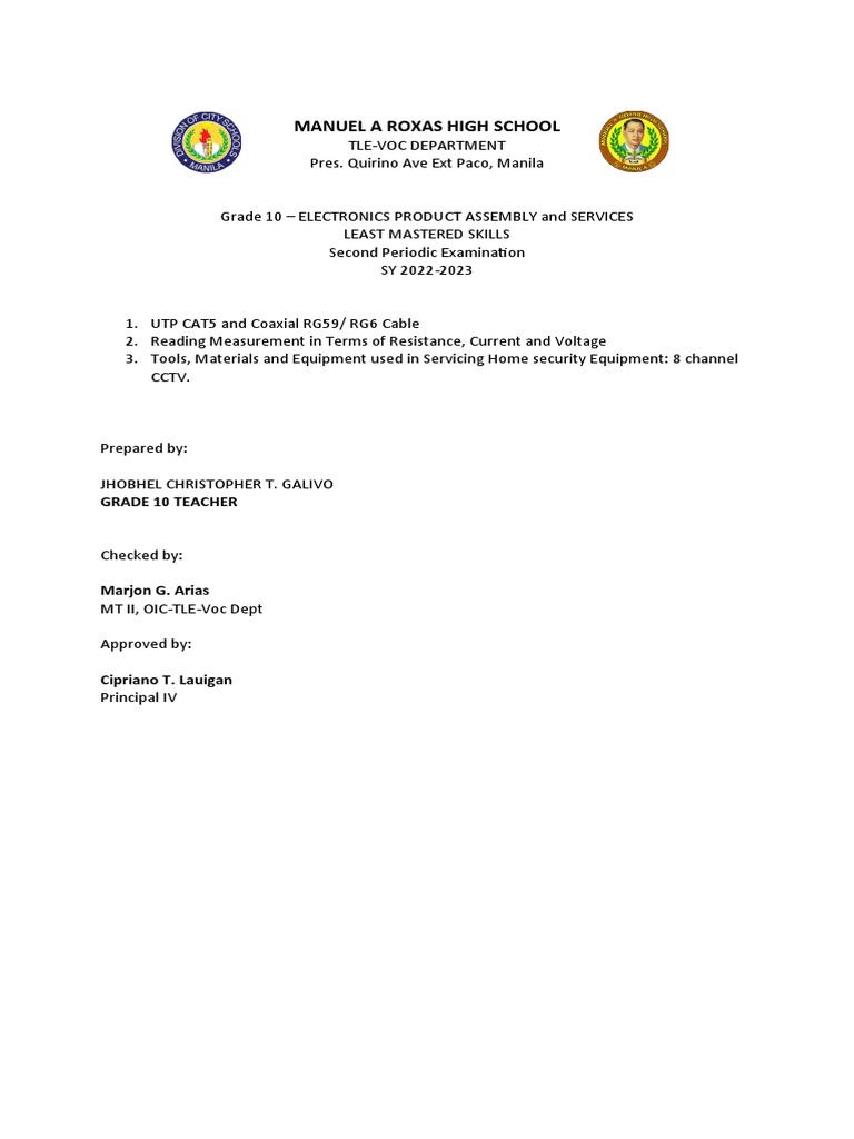 LEAST MASTERED SKILLS 2022 Epas | PDF