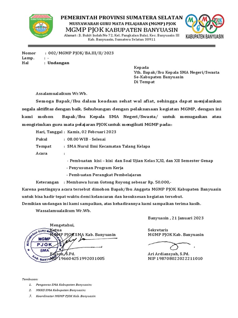 Surat Undangan Pertemuan Mgmp Pjok Pdf