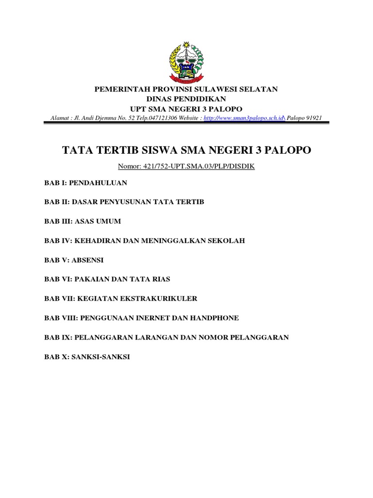 Tata Tertib Sma Negeri 3 Palopo 2022 | PDF | Pengembangan Diri | Gaya Hidup