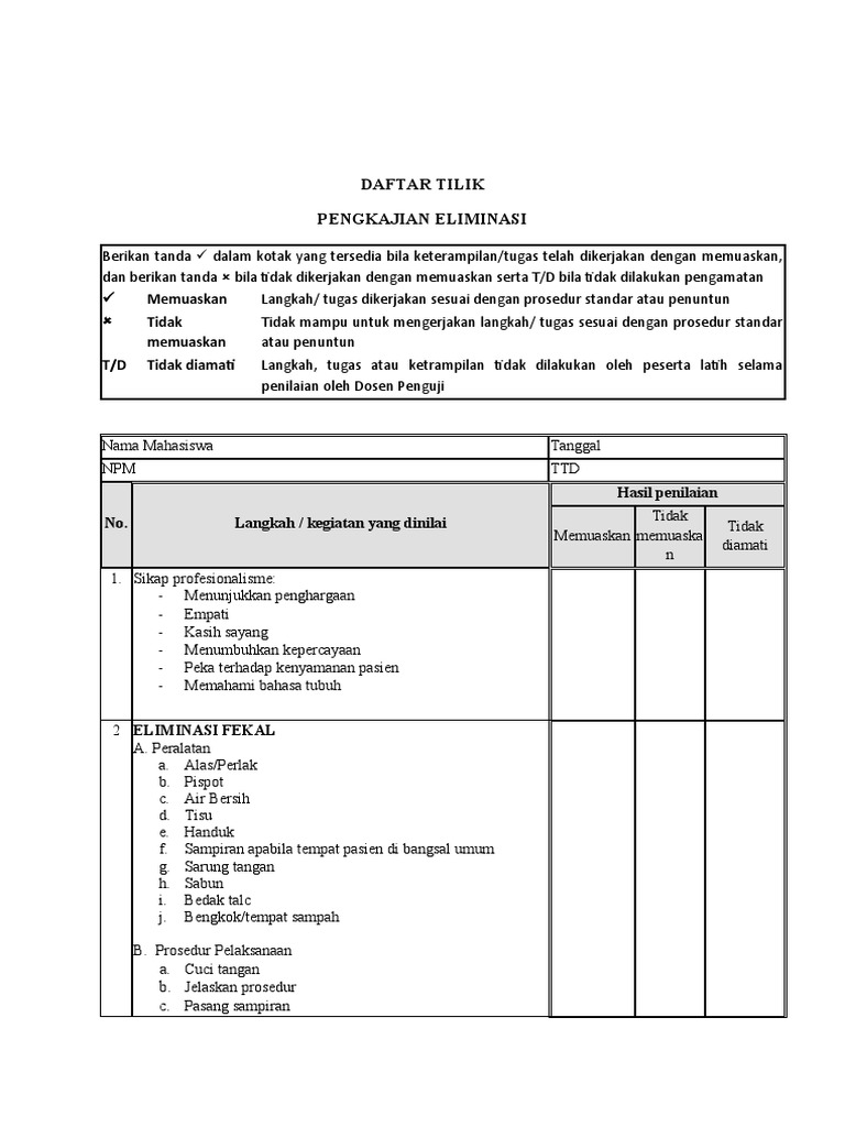 Daftar Tilik Eliminasi | PDF