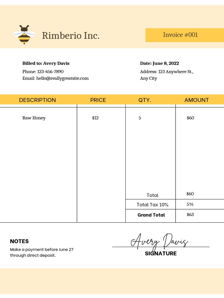 Invoice #001 for Raw Honey Purchase | PDF