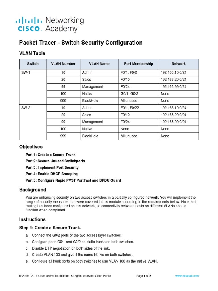 11 6 1 Packet Tracer Switch Security Configuration Pdf
