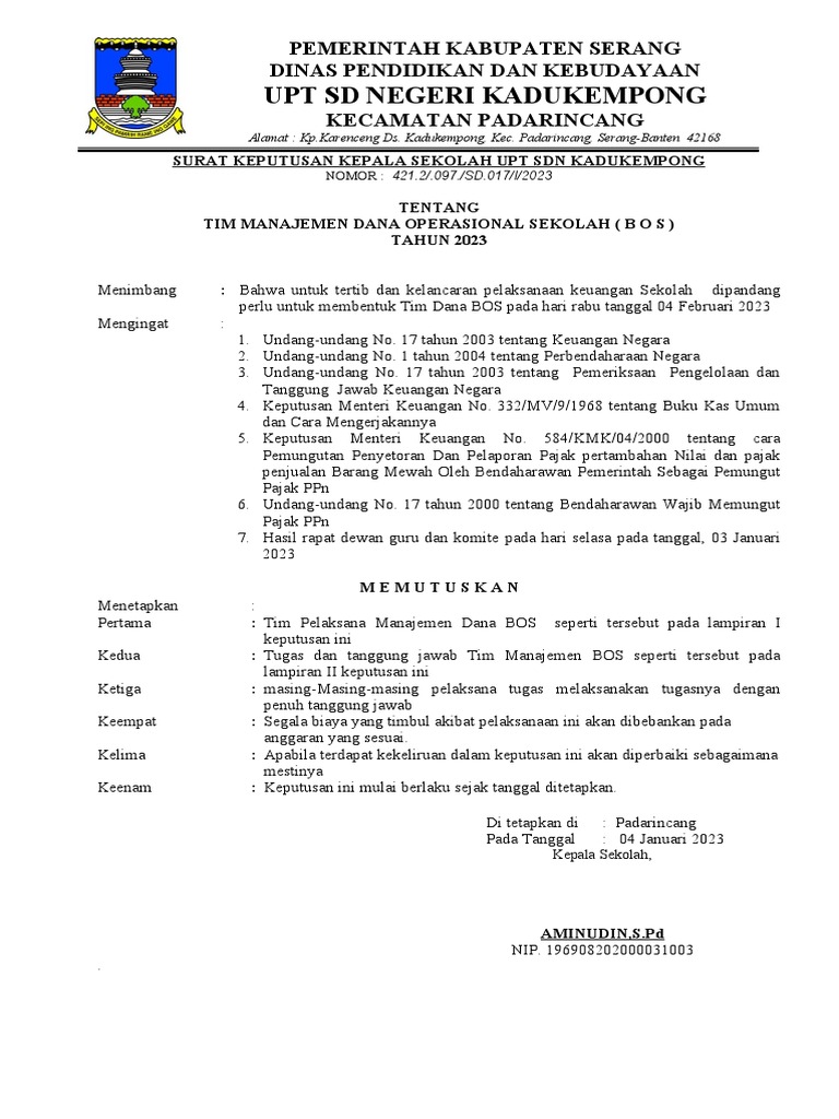 SK Tim Bos Dan SK Bendahara | PDF