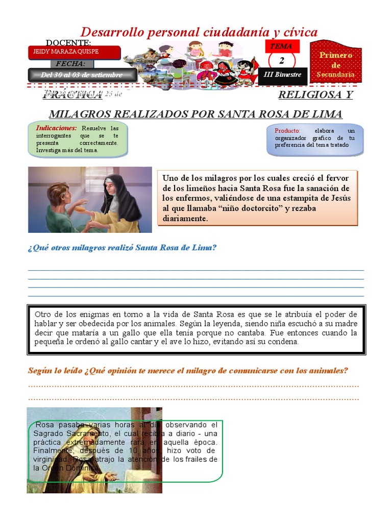 Práctica Religiosa Y Milagros Realizados Por Santa Rosa de Lima. | PDF ...