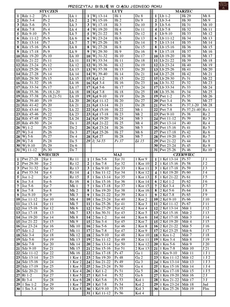 Roczny Plan Czyt Biblii Od 1 Stycznia MSJ | PDF